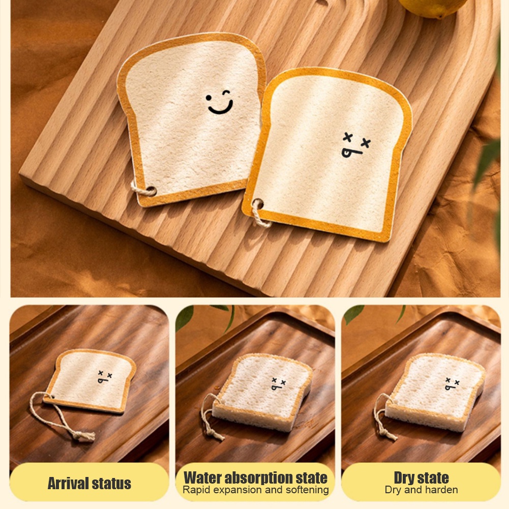 Cute Kawaii Toast Bread Shaped Scouring Pad Compressed Wood Pulp Sponge ...