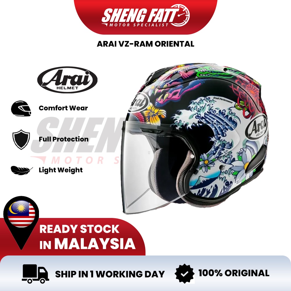 ARAI VZ-RAM Oriental Helmet Motor Visor Topi Keledar Keselamatan Open Face Original Superbike ...