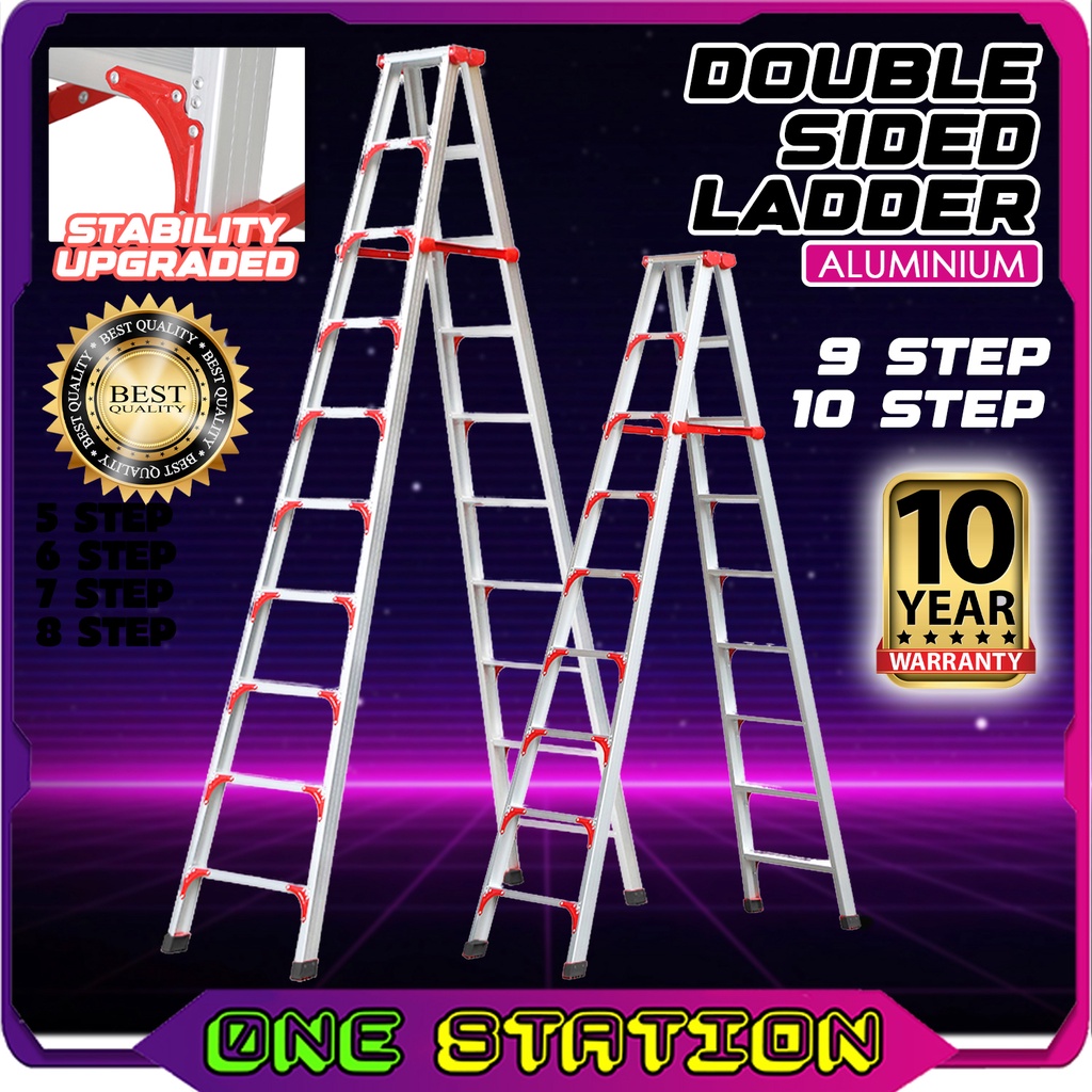 9/10 Step Ladderman Heavy Duty Aluminium Double Sided Ladder Multi ...