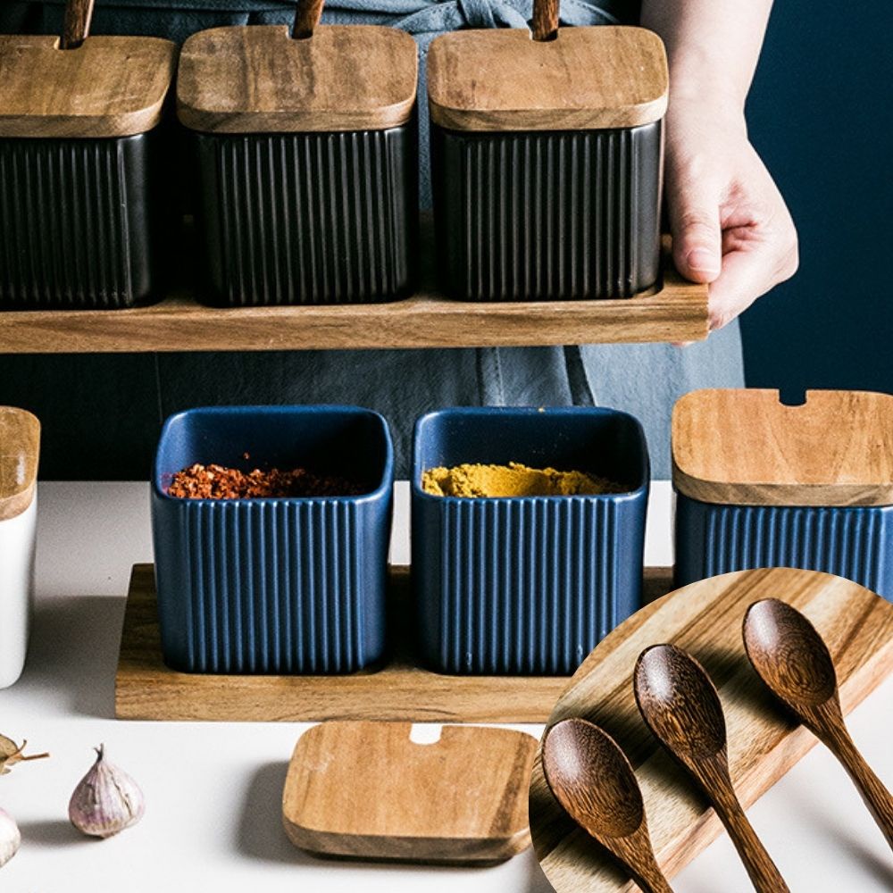 BH Ceramic Nordic Square Grains Ceramic Combination Seasonings Jar Set ...