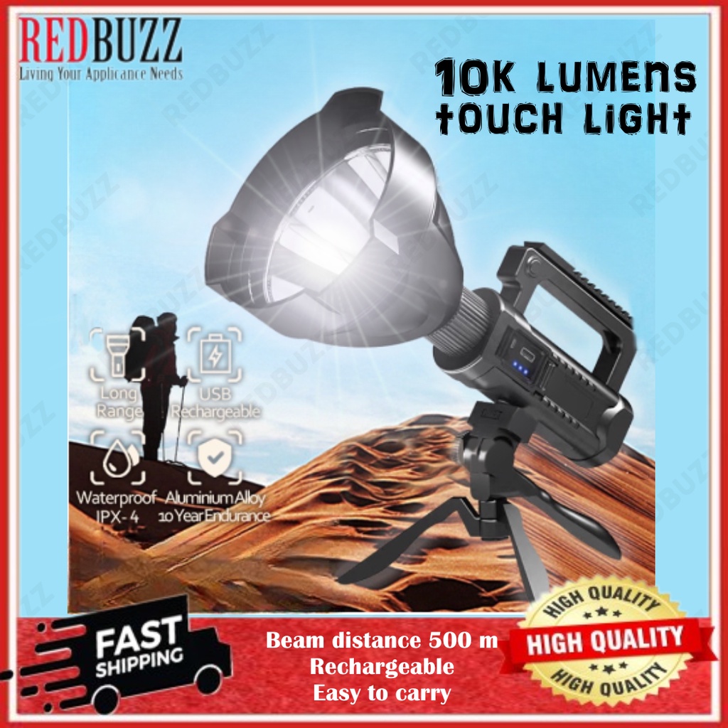 REDBUZZ LED Super Bright Torch Light 10k lumens Portable Rechargeable ...