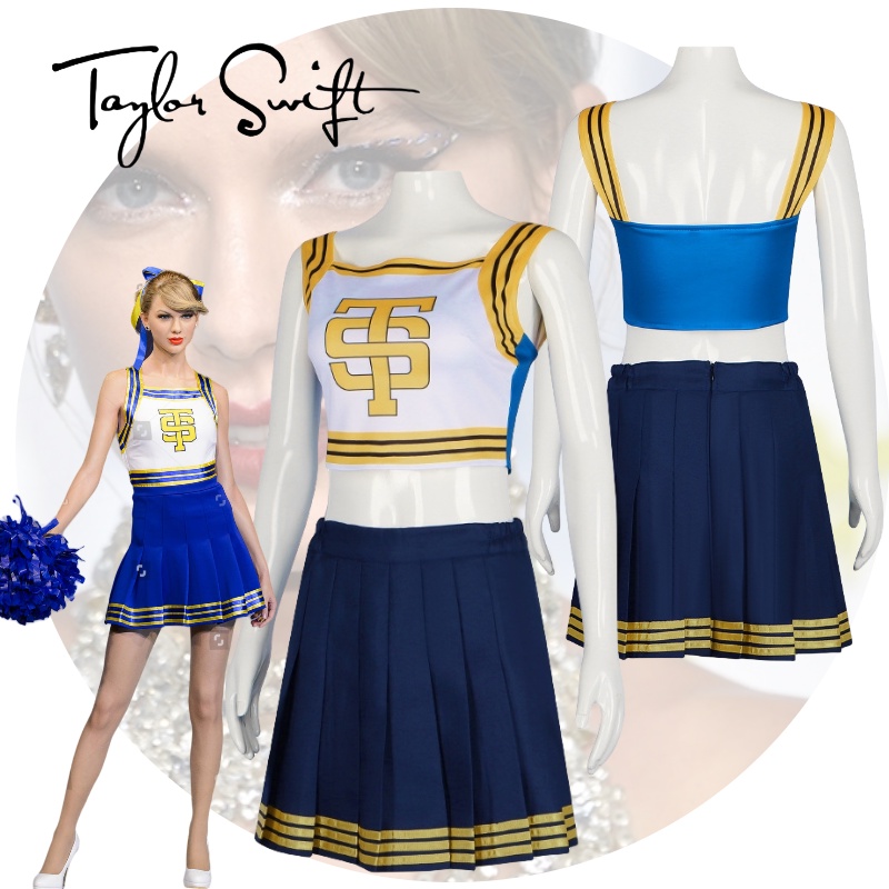 Taylor Cheerleader Uniform Swift Halloween Blue White Cosplay Costume ...