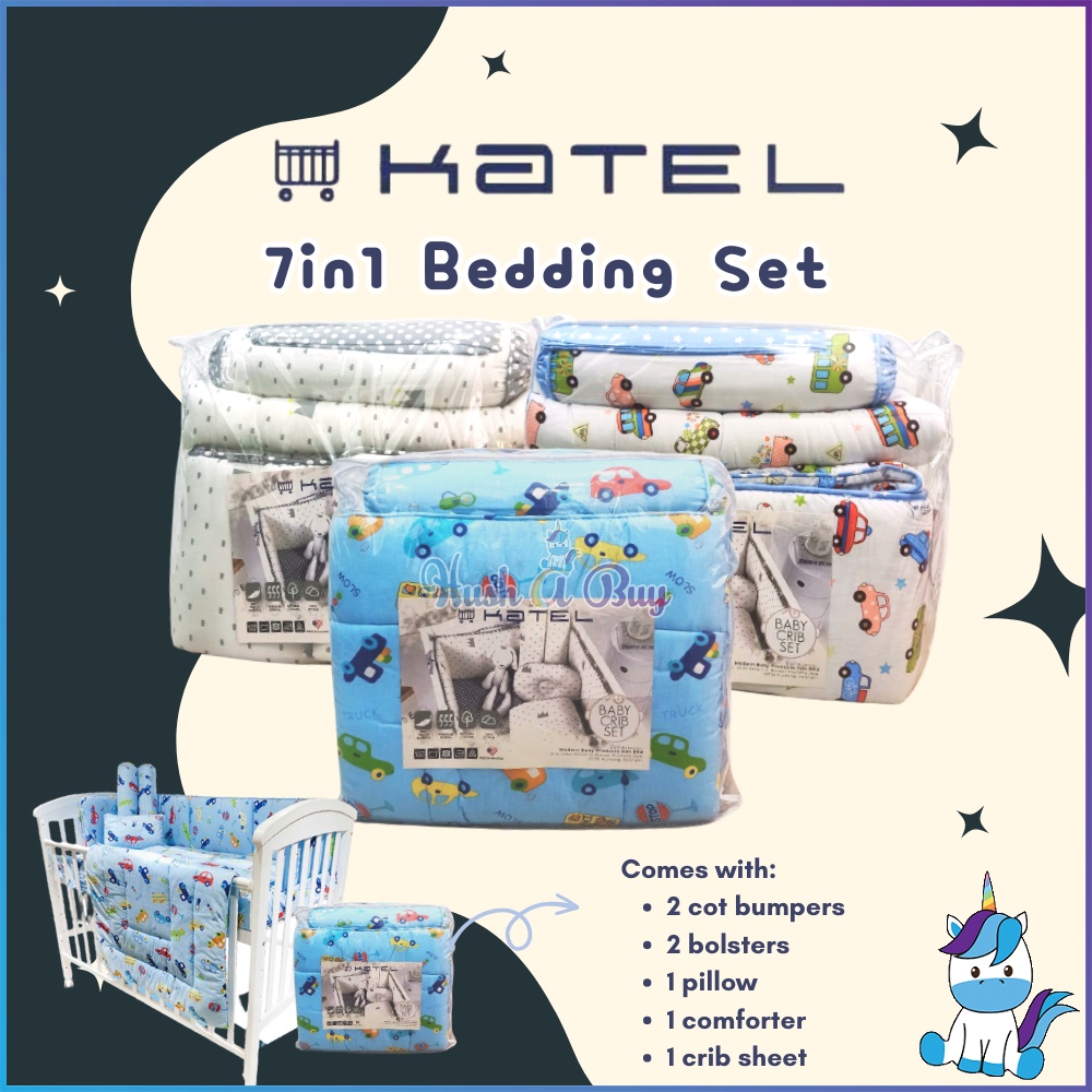 KATEL 7 in 1 Bedding Set - 5 Eyes Catching Designs - Blue Car/ White ...