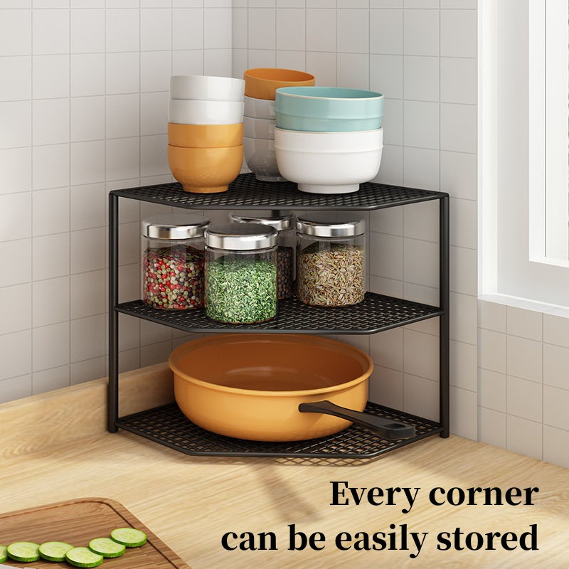 【NordicHome】Kitchen Rack Corner Rack Countertop Pot Rack Corner Cabinet ...