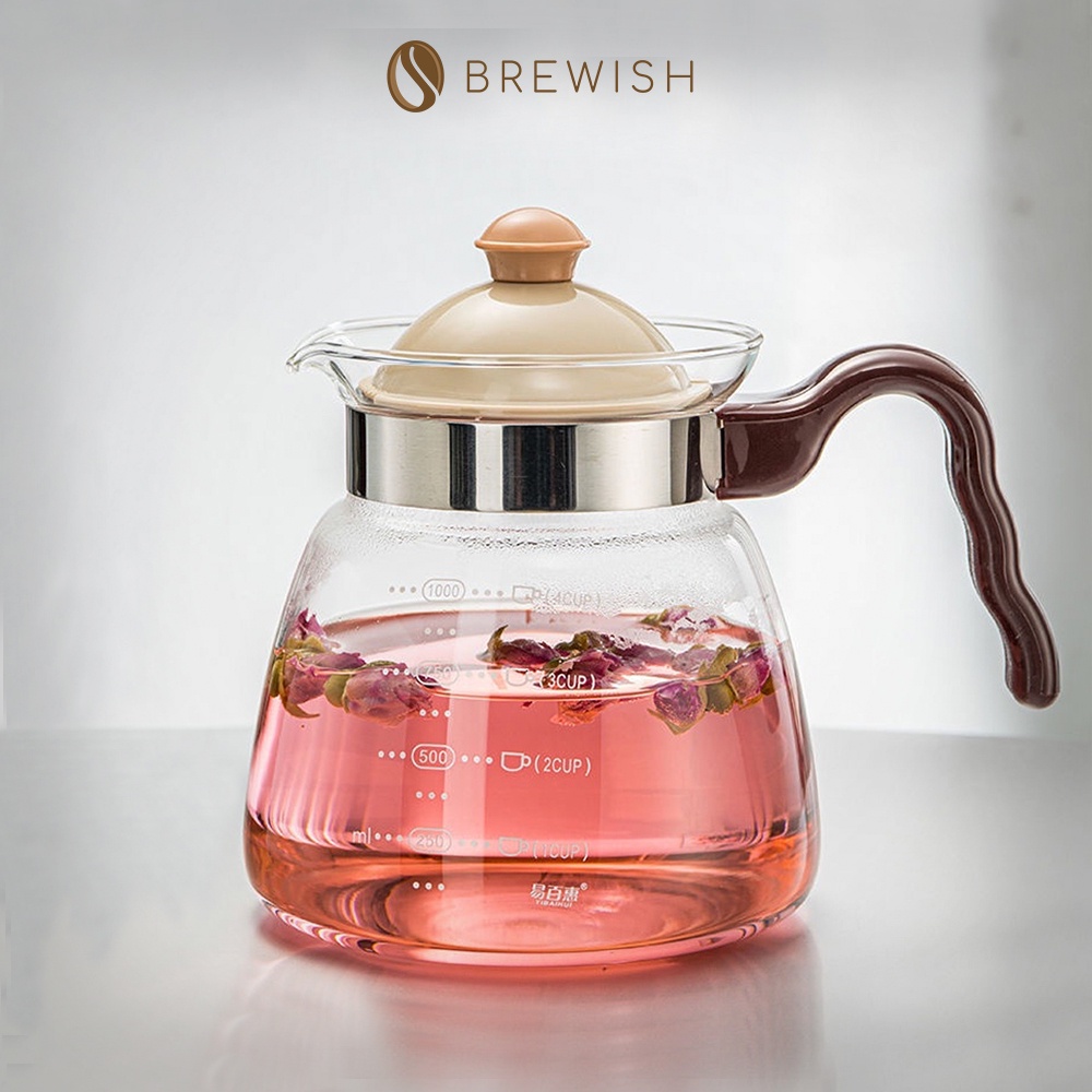 BREWISH 1000mL Glass Teapot Direct Hot Water Boiling Kettle Heat ...