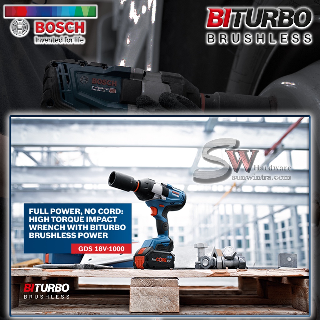 Bosch 1000Nm 1/2" Anvil Cordless Impact Wrench GDS18V-1000 GDS 18V-1000 ...