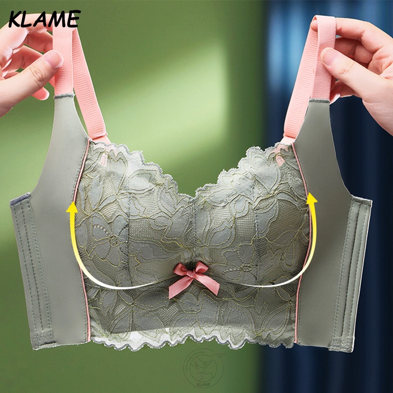 KLAME Push Up Adjustable Gathered Bralette 3D V-Neck Lace A/C Cup Bra ...