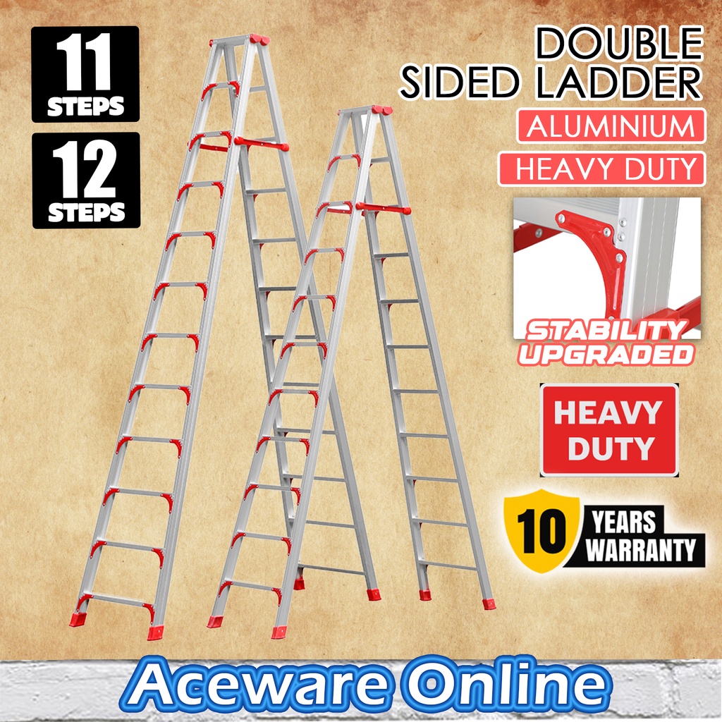 11/12 Step Heavy Duty Ladderman Aluminium Double Sided Ladder Multi ...