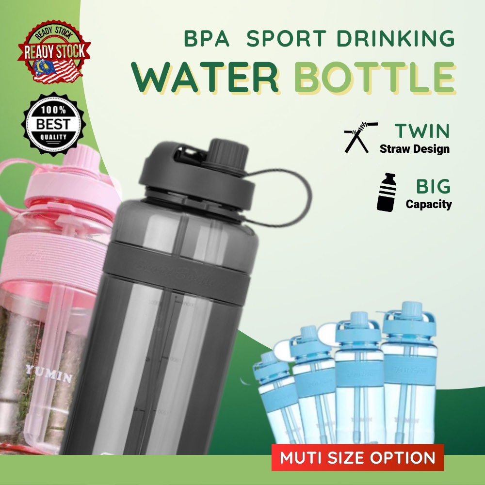 🏆BPA Free Sport Drinking Water Bottle with Straw Air Botol 3000ml 2000ml 1000ml Plastic Water ...