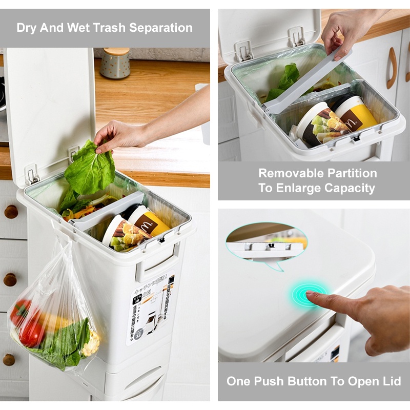 GDeal 29L/32L Movable Dustbin Large Capacity Recycle Rubbish Bin ...