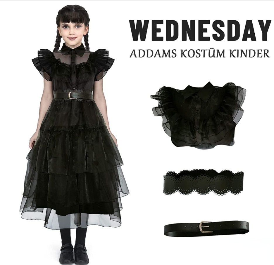 Black Wednesday Addams Dress for Kids Girl 3 4 5 6 7 8 9 10 Year Old ...