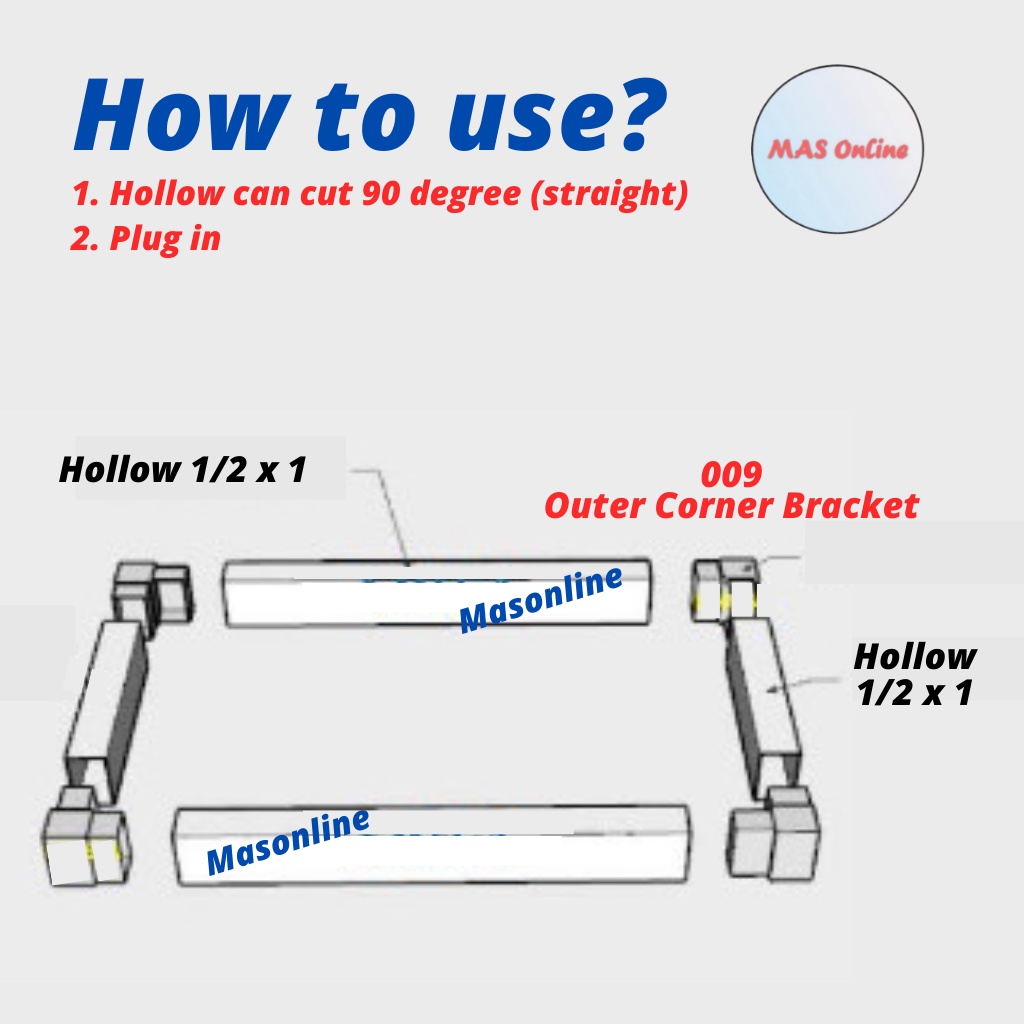 aluminum 1/2 x 1 two way PVC Outer Corner Hollow Bracket Code 009 / Sub ...