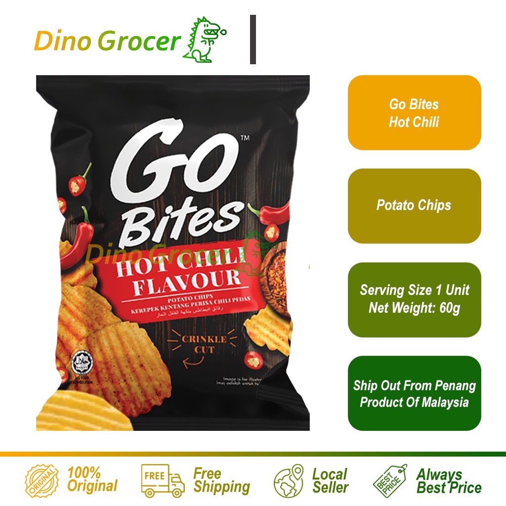 Go Bites Potato Chips Hot Chili Flavour 60g 薯片 热辣味 | Shopee Malaysia