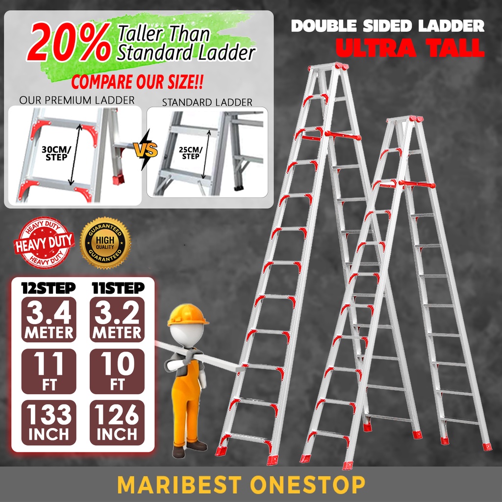 11 / 12 Step Ladderman Extra Tall Aluminium Double Sided Ladder Multi ...
