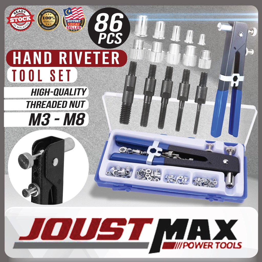 86PCS M3-M8 Hand Riveter Tool Set Blind Rivet Gun Threaded Insert Nut ...