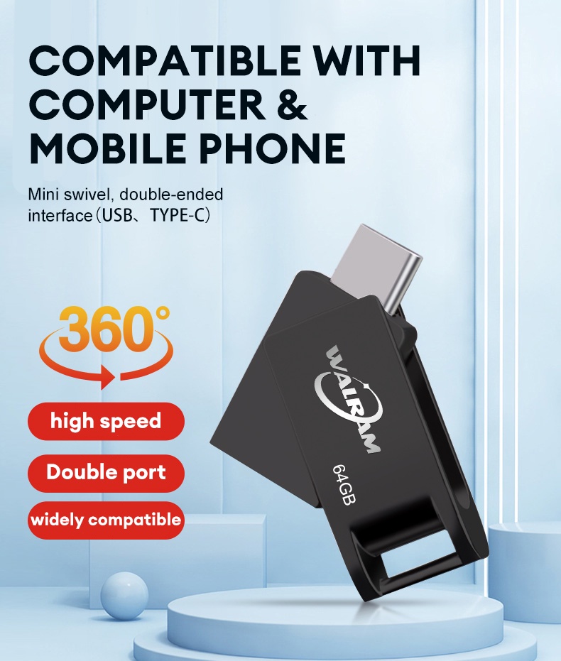 WALRAM 128GB Type-C Flash Drive 2 in 1 32GB 64GB High Speed USB2.0 for ...