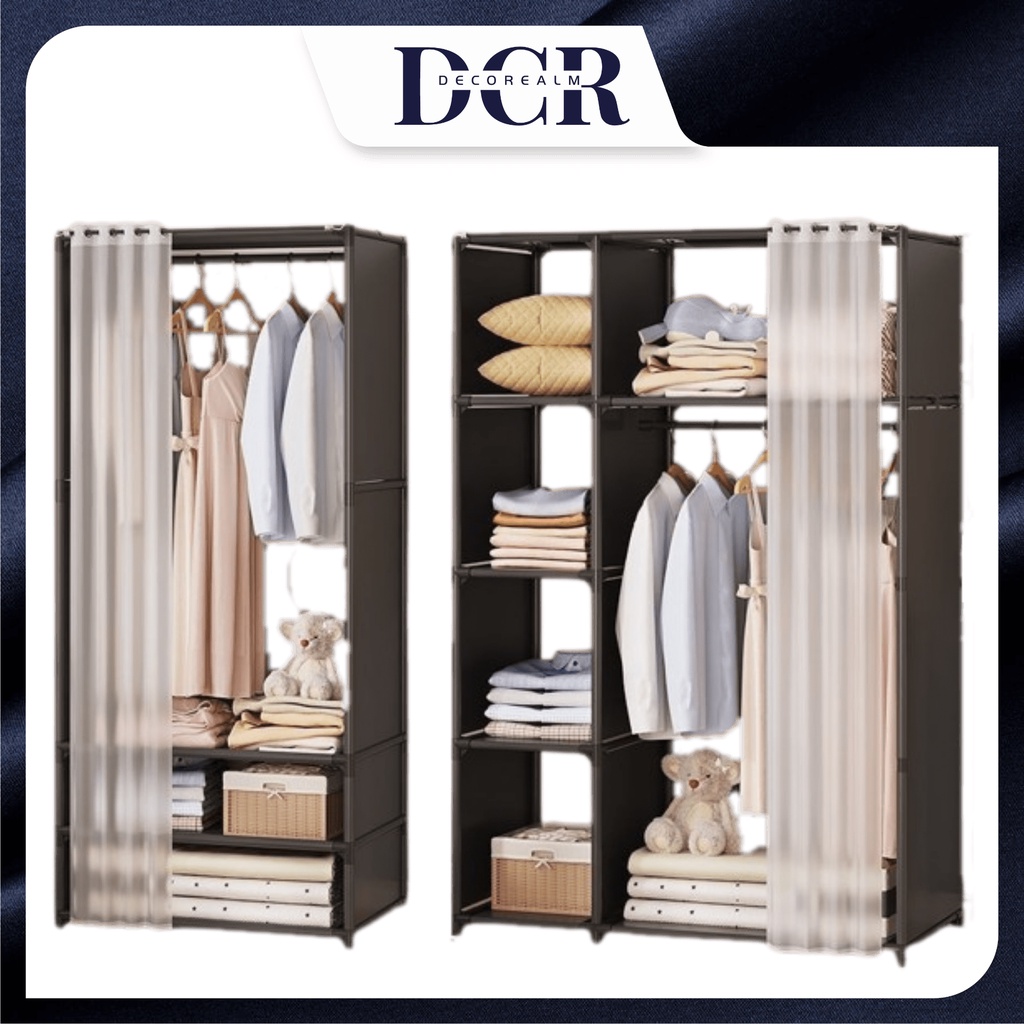 DCR Wardrobe Cabinet Almari Rak DIY Clothes Organizer With Curtain ...