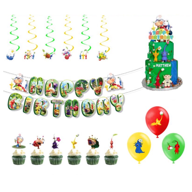 Pikmin-4 Birthday Party Decor Set Flags Colorful Balloons Paper Inserts ...