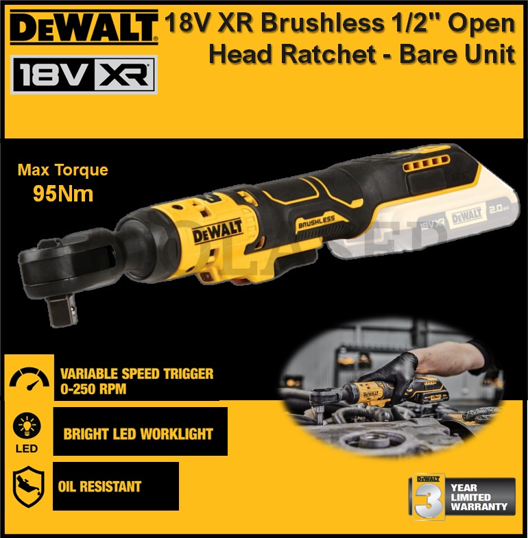 DeWalt 18V XR DCF512 Brushless Cordless 1/2" (12.7mm) Open Head Ratchet ...