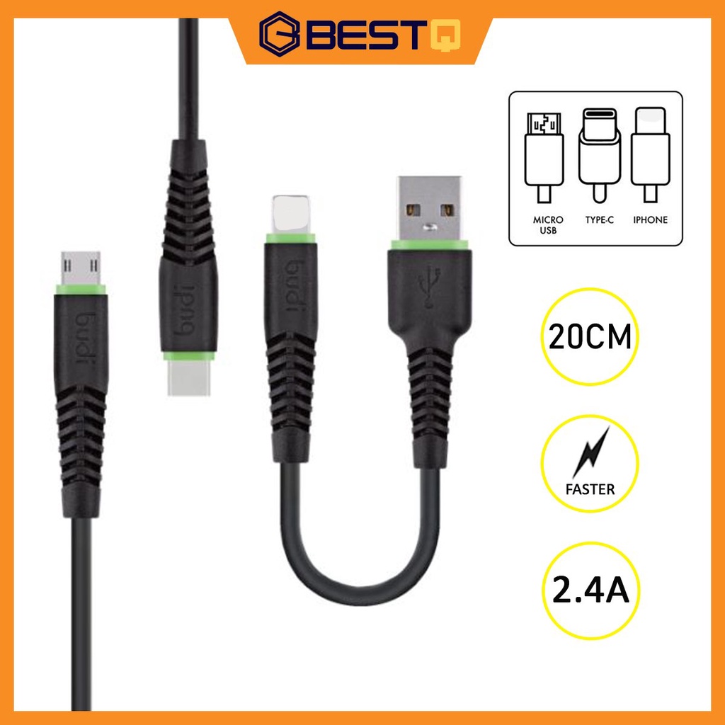 Budi 2.4A Fast Charging Cable Iphone/Micro USB/Type-C Powerbank Cables ...
