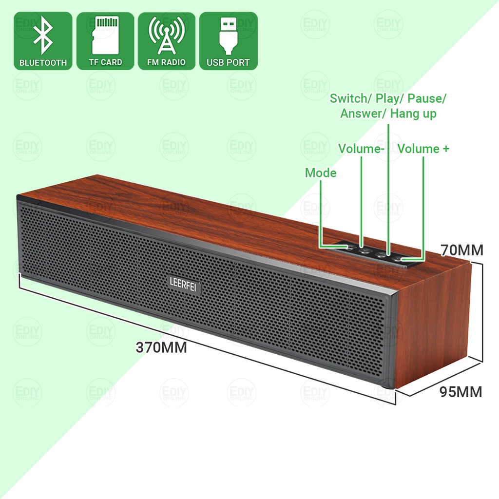 Wooden Multimedia Bluetooth Speaker MP3 Music Audio Player FM Radio Rechargeable USB TF Sound ...