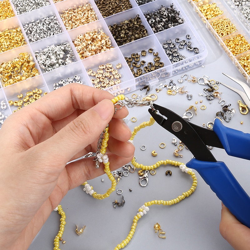 Crimp Beads Covers Kit with Bead Crimping Pliers Tool Brass Crimp Beads ...