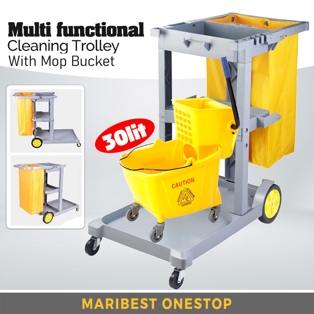 Cleaning Trolley Cart With Mop Bucket Wheel Housekeeping Cleaner ...
