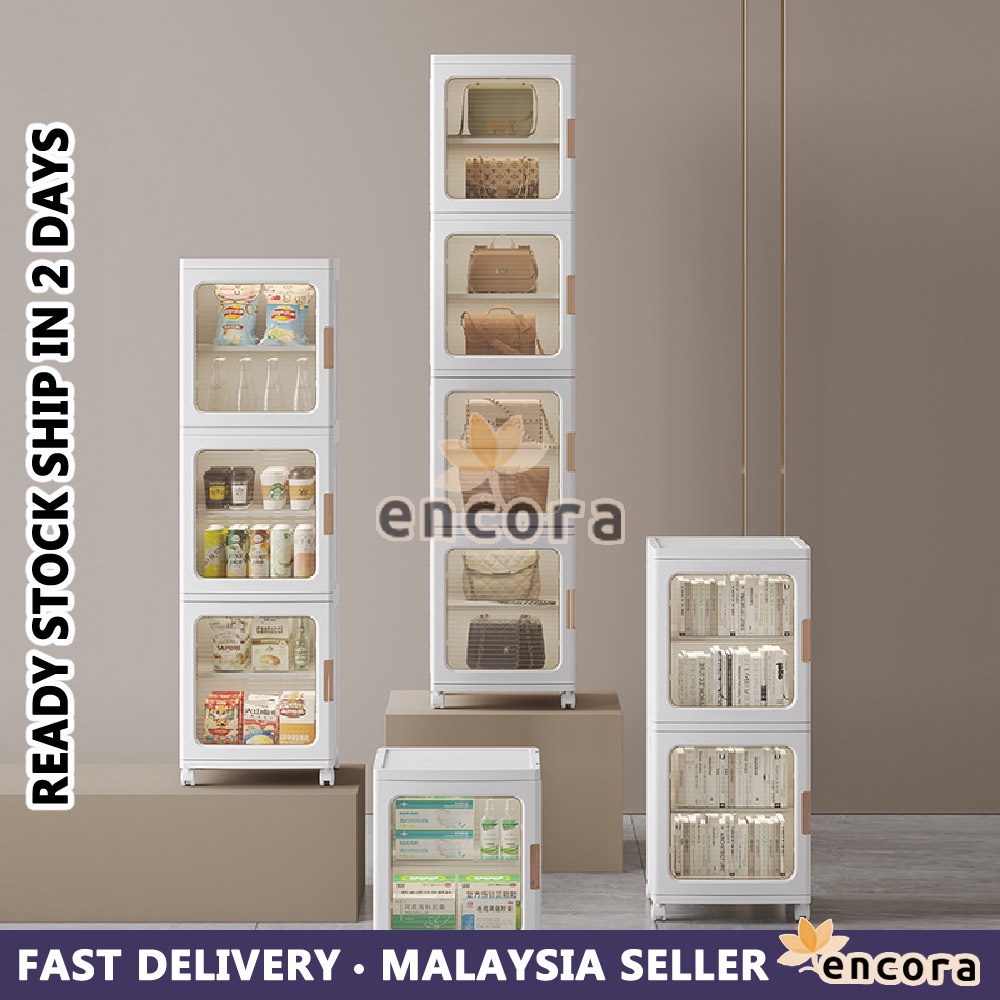 [1-4 Tiers] Encora Stackable Storage Box Rack Organizer Wheel Cabinet ...