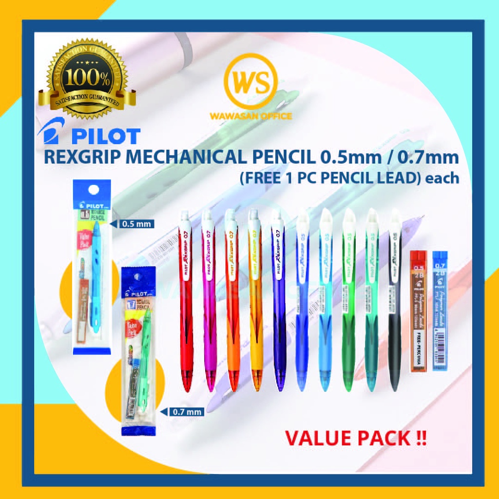 Pilot Rexgrip Mechanical Pencil with Lead / Pensel Tekan Pilot / Pensil Tekan (0.5mm / 0.7mm ...