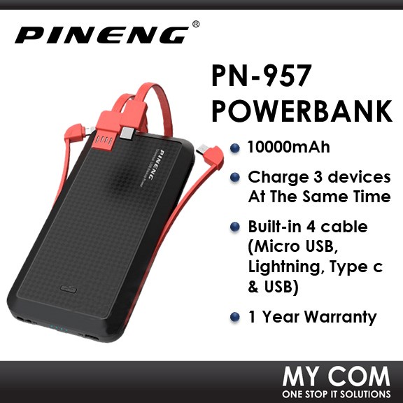 Pineng PN-957 PN957 10000mAh Built-In 4 Cable Lithium Polymer Power ...