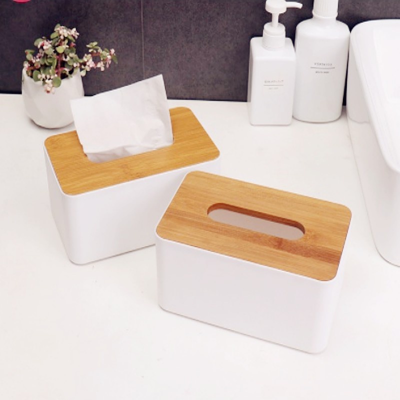 【PLAYFUL】Japanese Style Tissue Box Bamboo Wood Cover Desktop Paper Box ...