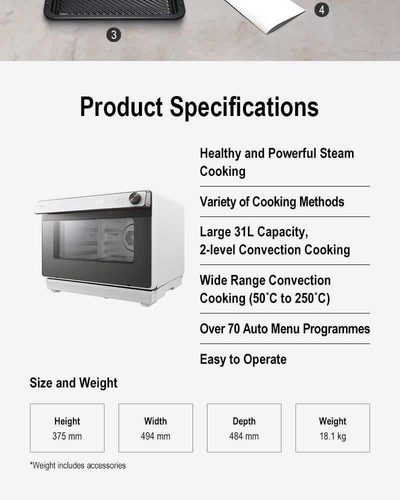 PANASONIC 31L STEAM CONVECTION CUBIE OVEN NU-SC280 NU-SC280WMPQ STEAM ...