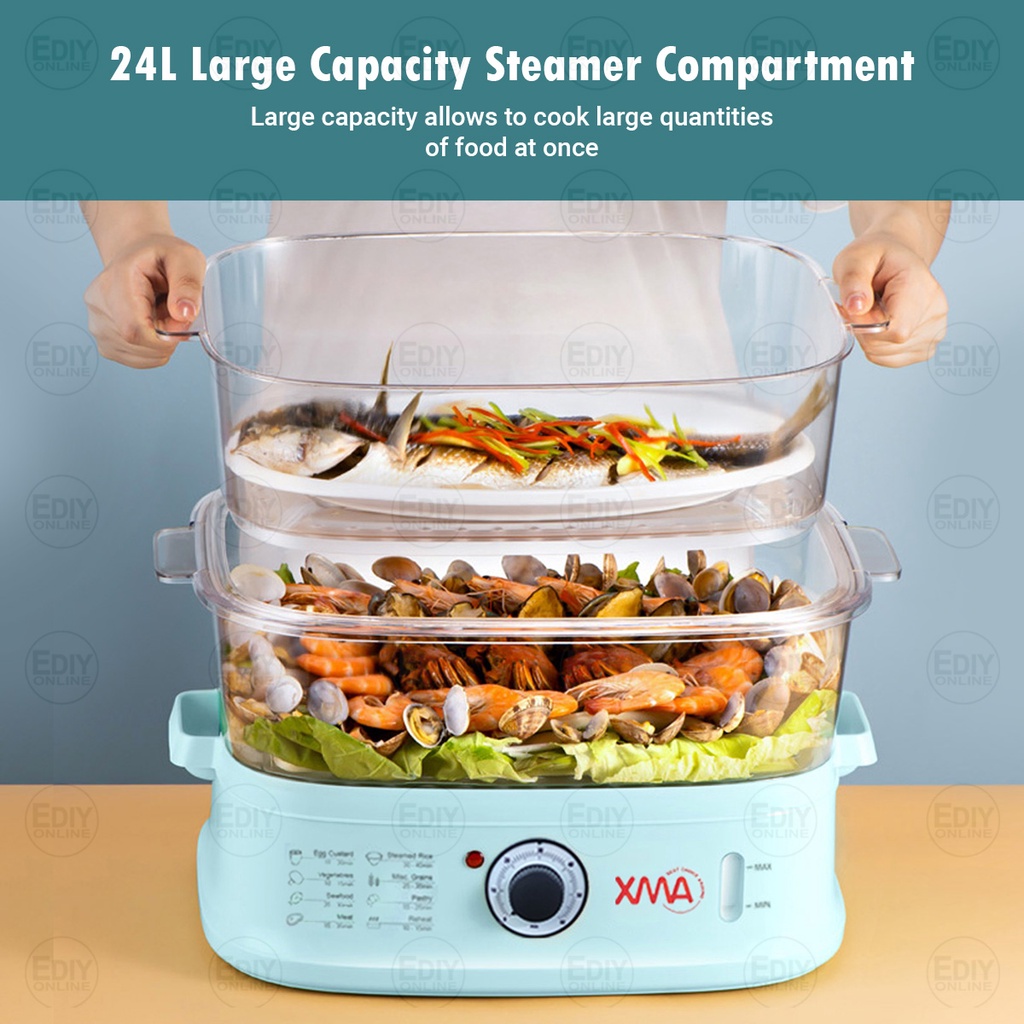【SIRIM 3 PIN】 XMA BIG ELECTRIC FOOD STEAMER 2 TIER ( 24L ) XFS-24L ...