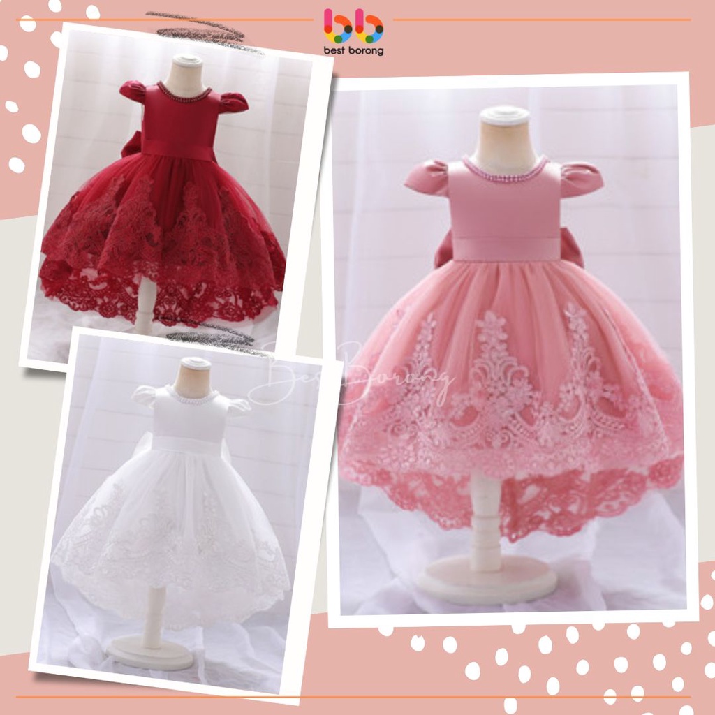 Dress Lace Flower Girl Kids Princess Wedding Birthday Party Gaun Baby ...