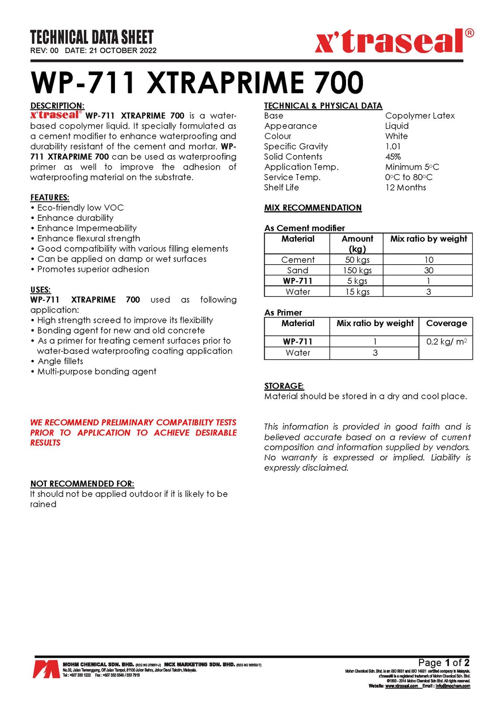X'traseal WP-711 xtraprime 700 Cement Modifier Water-Based Copolymer ...
