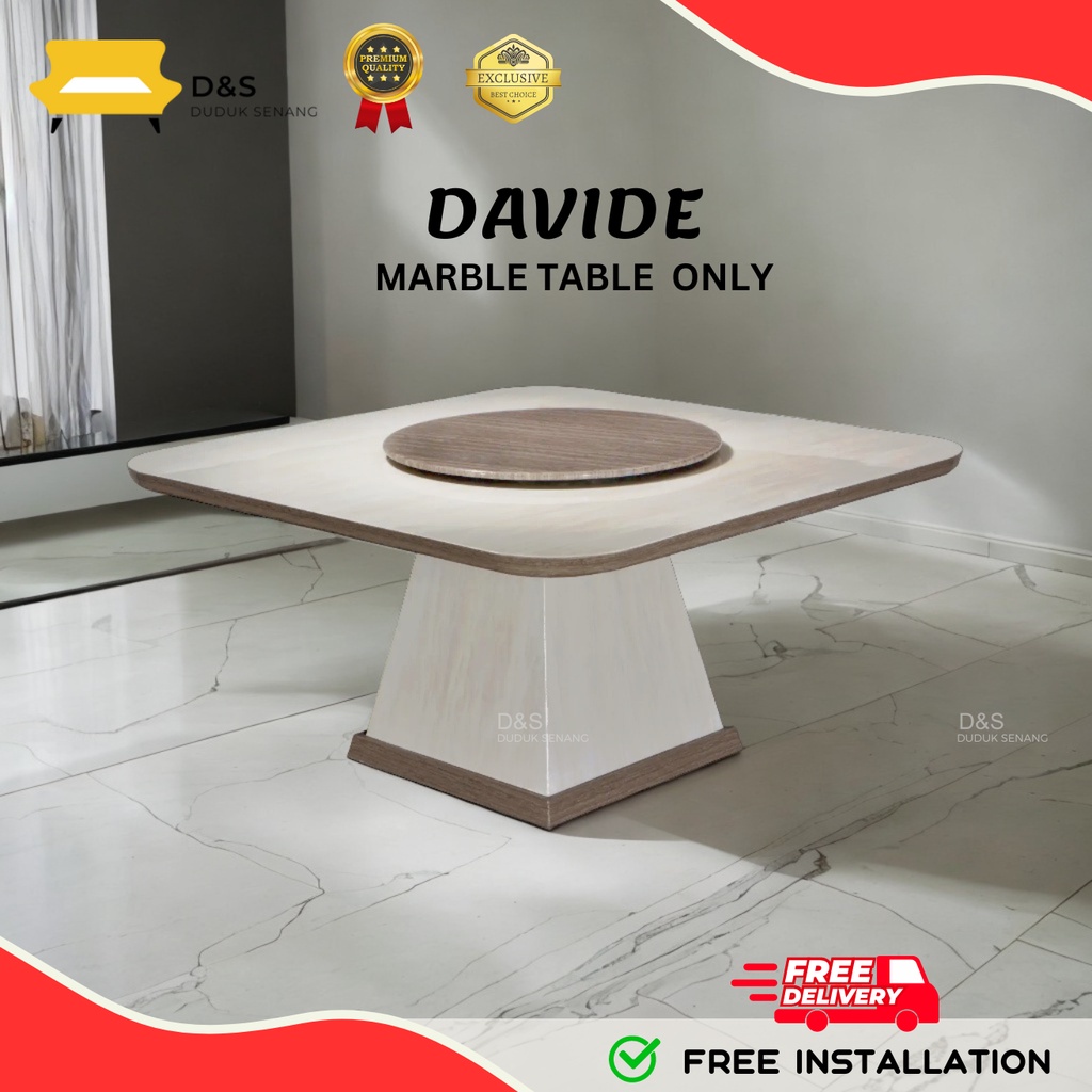 DAVIDE 5ft x 5ft Marble Dining Table Only (Free Revolving Turn-Top ...