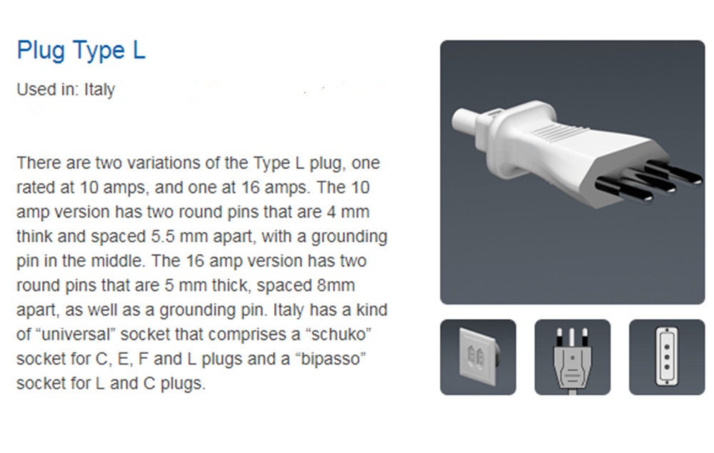 Italian Travel Plug Type L Universal US UK AU EU to Italy Conveter with ...