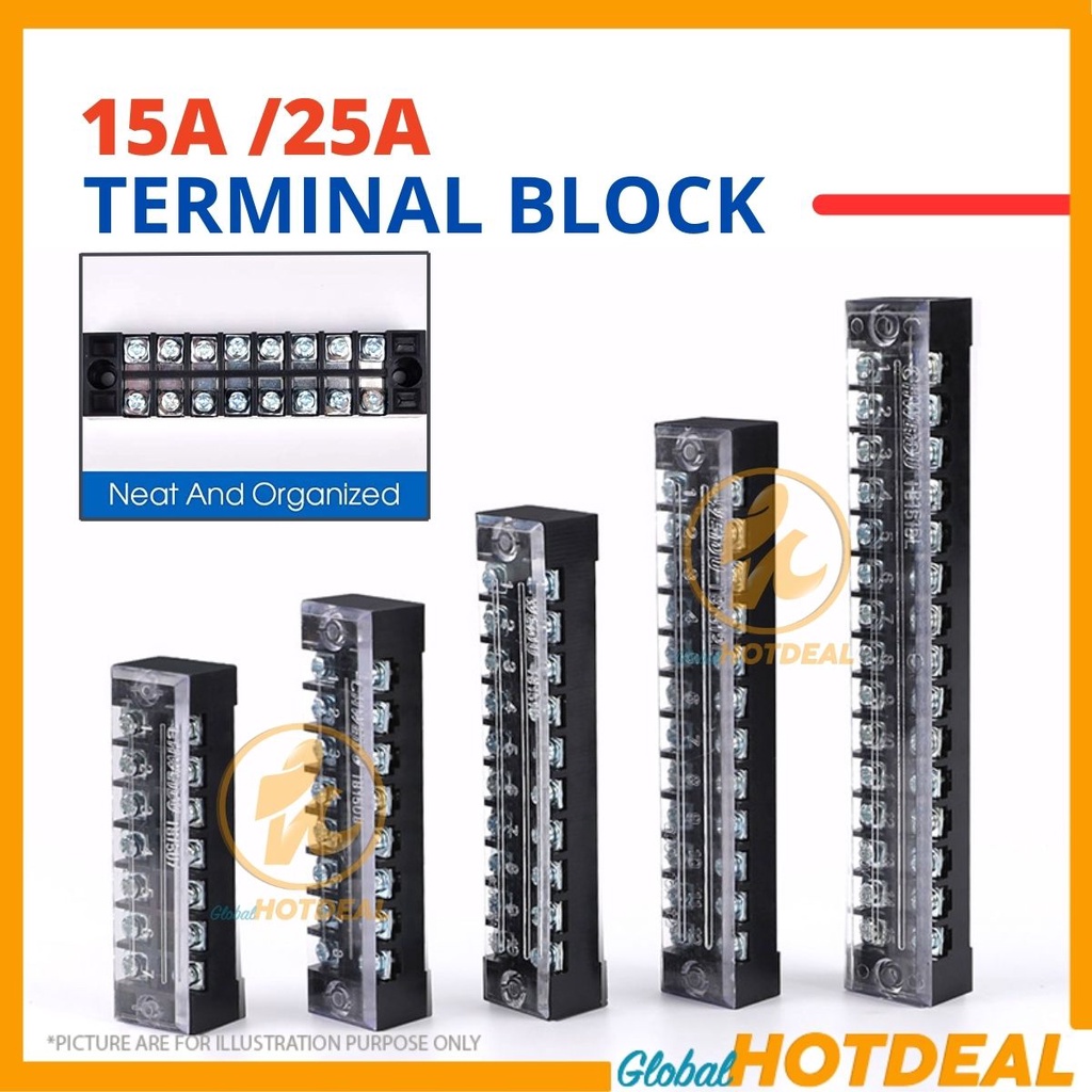 15A / 25A Terminal Block Wire Connector TB Dual Row Bus Bar Wire Amp ...