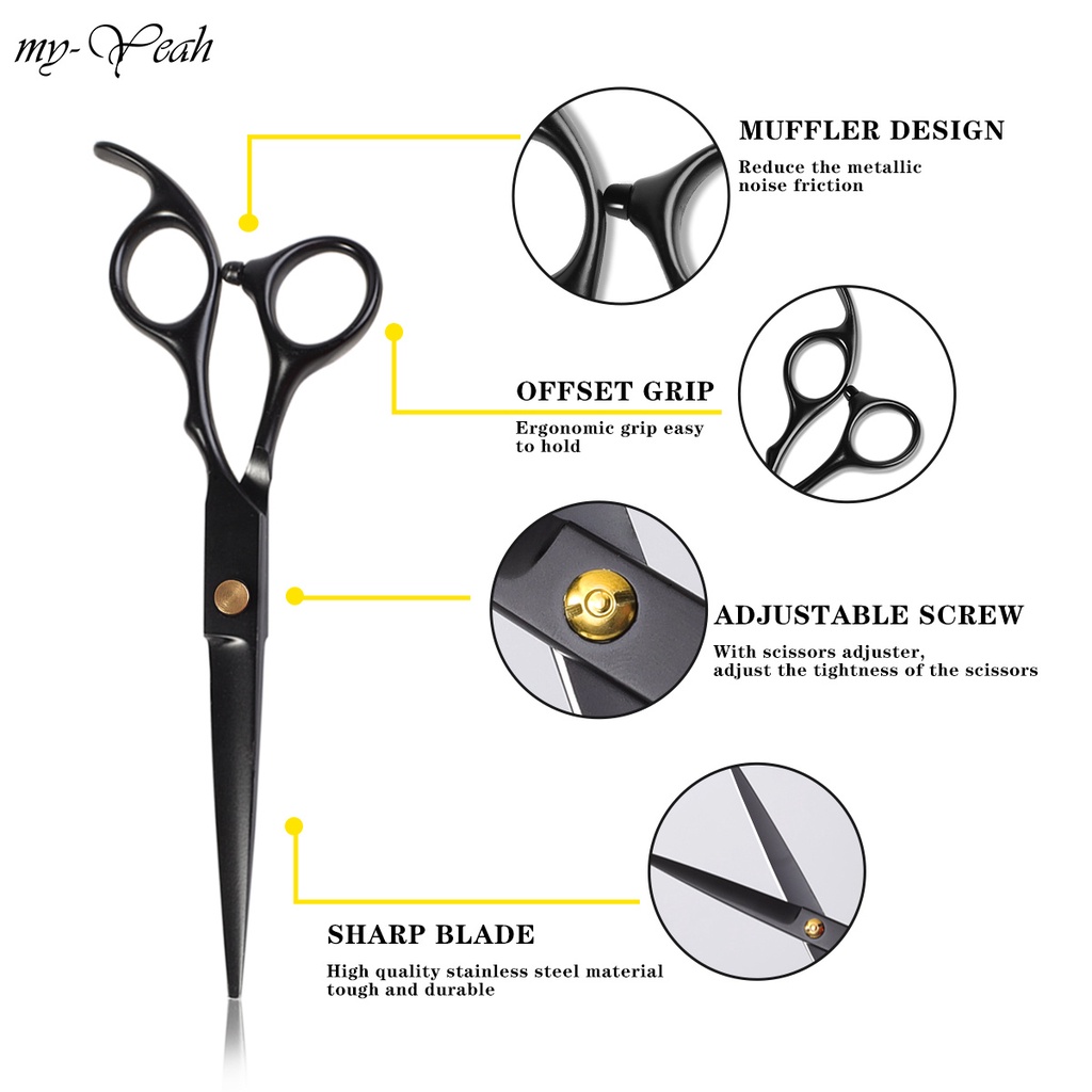 Myyeah Professional Hairdressing Scissors Black Stainless Steel Barber ...