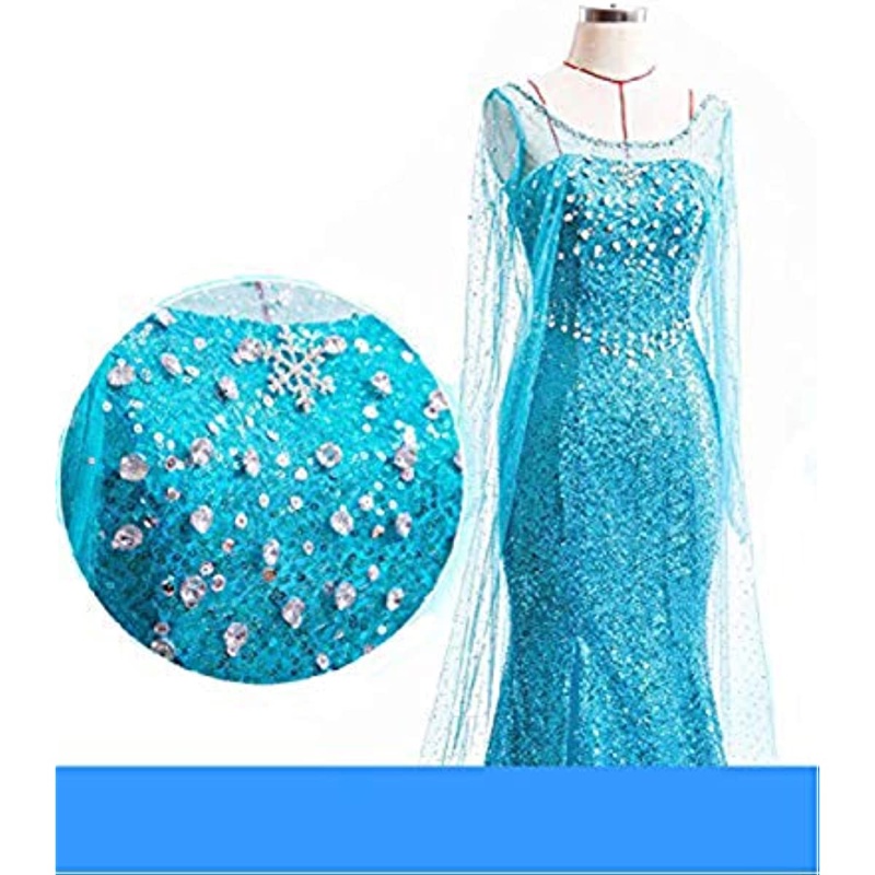 Frozen Elsa Princess Long Dress Sequin Mesh Elsa Costume Adult Snow ...