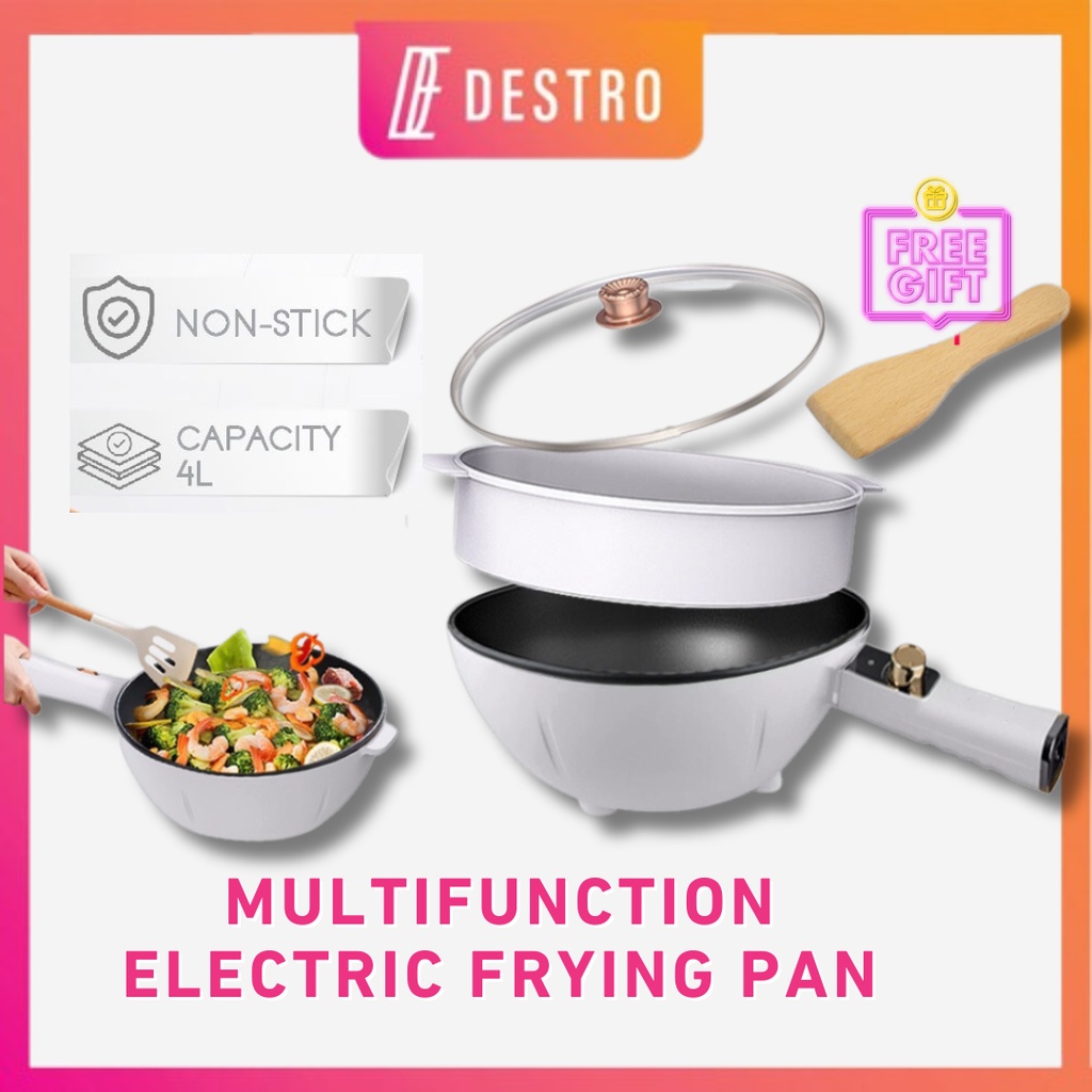 Destro 4L Electric Frying Pan Non-Stick Wok With Steamer Frying Pan ...
