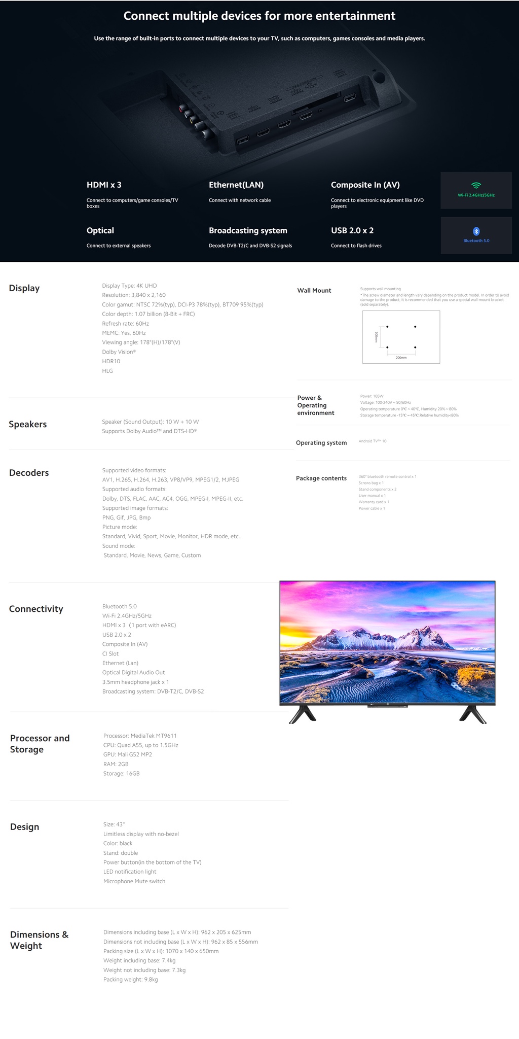 Xiaomi 43 Inch 4K UHD HDR MEMC Android TV P1 Mi TV L43M6-6ARG | Shopee ...