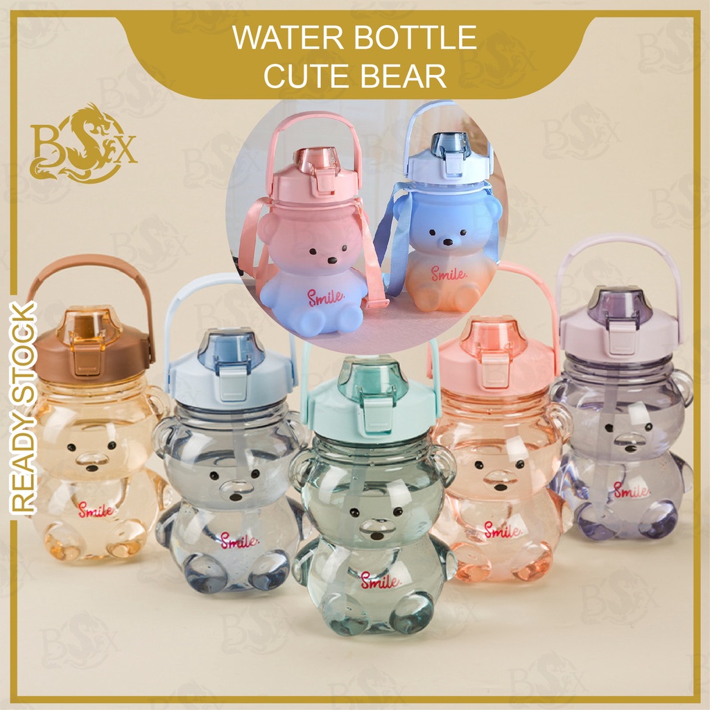 DRG 1100ml Transparent/Gradient Cartoon Bear Water Bottle with Straw ...