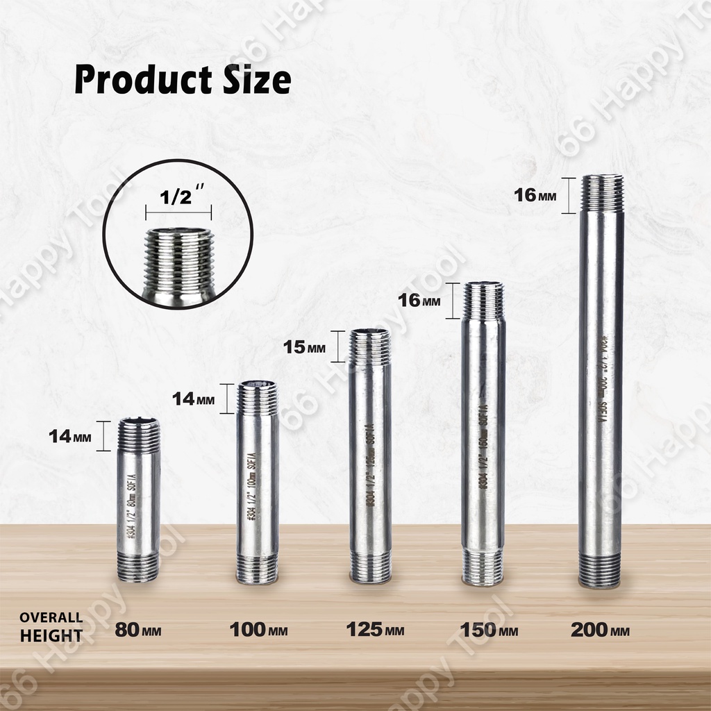 304 Stainless Steel 1/2" Male Threaded Pipe Extension End Connectors ...