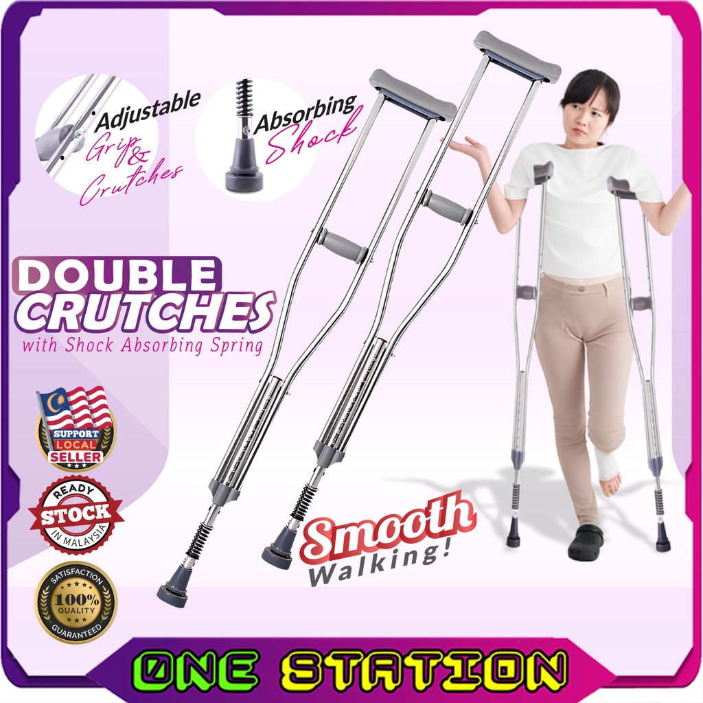 Double Crutches with Shock Absorbing Spring Walking Aid Adjustable ...