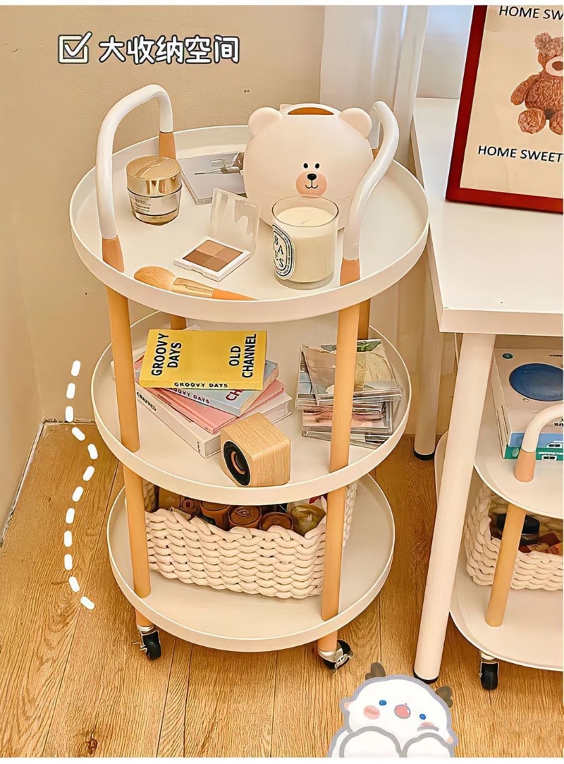 『Free Shipping』Ins round storage rack with pulleys multifunctional ...