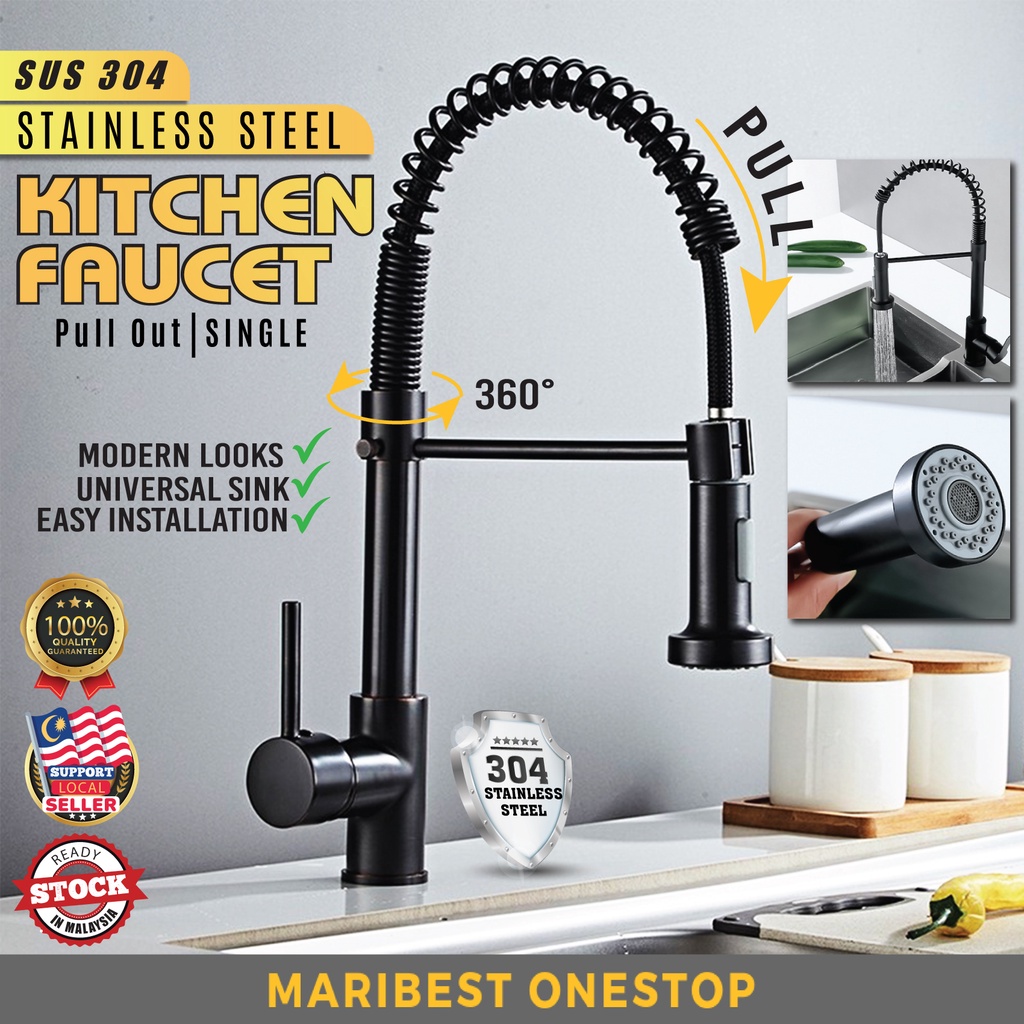 Stainless Steel 304 Single Pull Out Kitchen Faucet Modern Mixer Tap ...