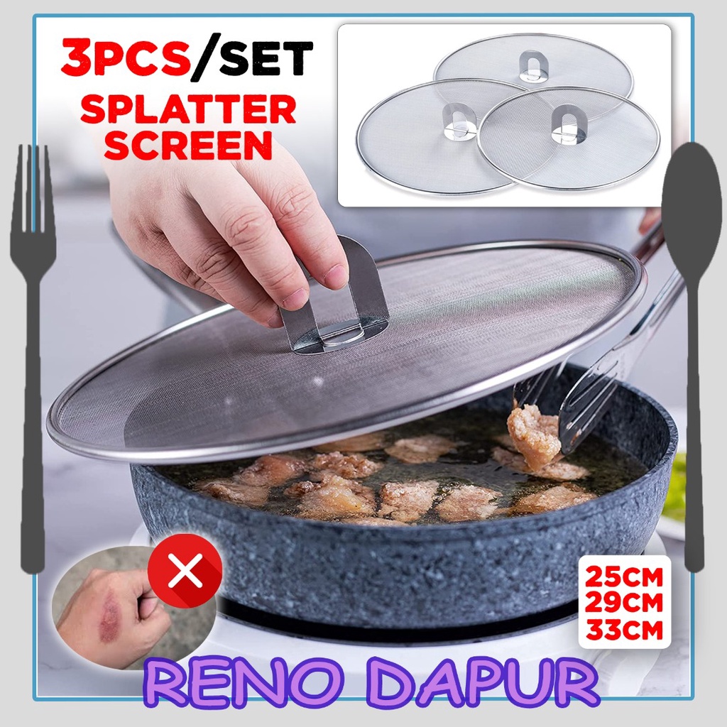3PCS Splatter Screen Kitchen Oil Proof Lid Stainless Steel Oil Spill ...
