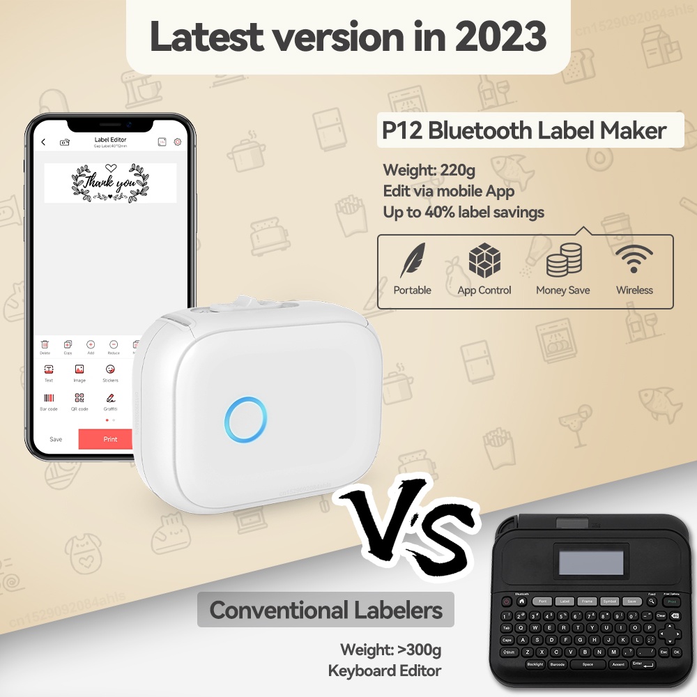 Portable Inkless Thermal Printer P12 Mini Label Printer Wireless ...