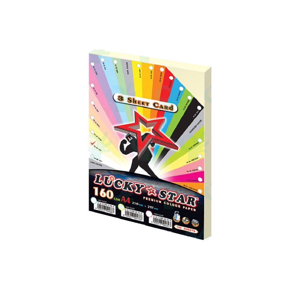 Lucky Star 3 Sheet Card Colours Paper A4 160gsm 100 Sheets (Wide Colors ...